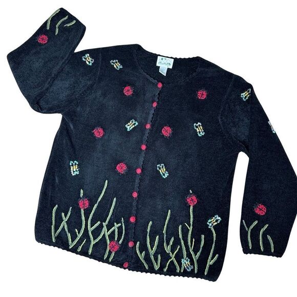 Quacker Factory | Sweaters | Quacker Factory Black Velourcardigan ...
